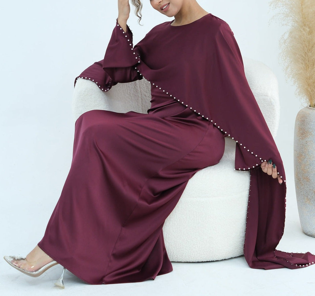 Zamina Pearl Dress- Satin Material – Inaya Collections